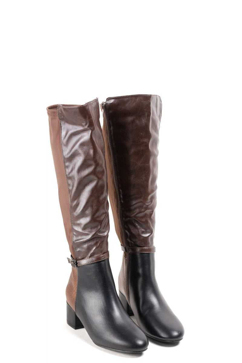 Botas altas elásticas mujer con tacón medio y detalle grabado – Hemera ...